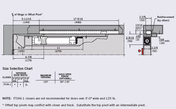 Dorma ITS96-1 HO Metal Concealed Overhead Closer with Hold Open Size 1-3